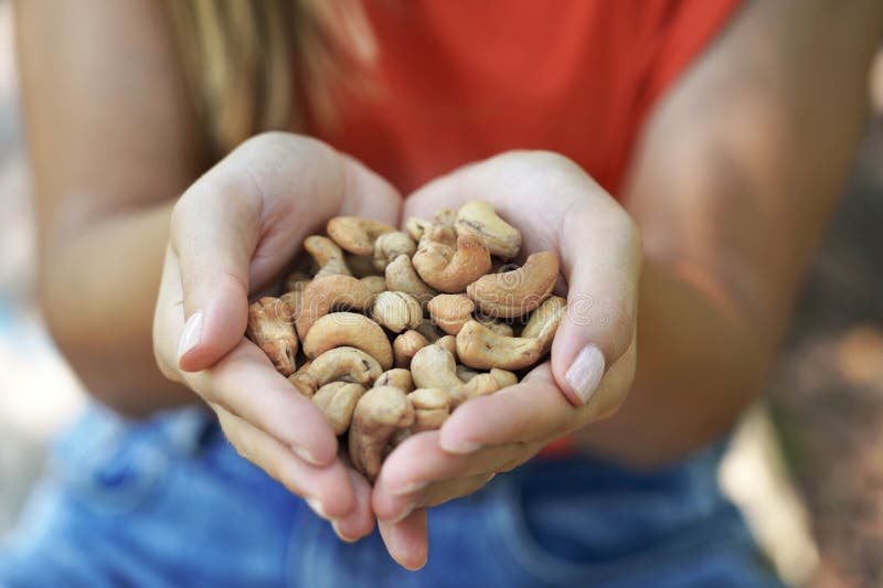 Cashew Nuts. Close-up of Female Hands Holding Cashew Nuts Stock Image ...