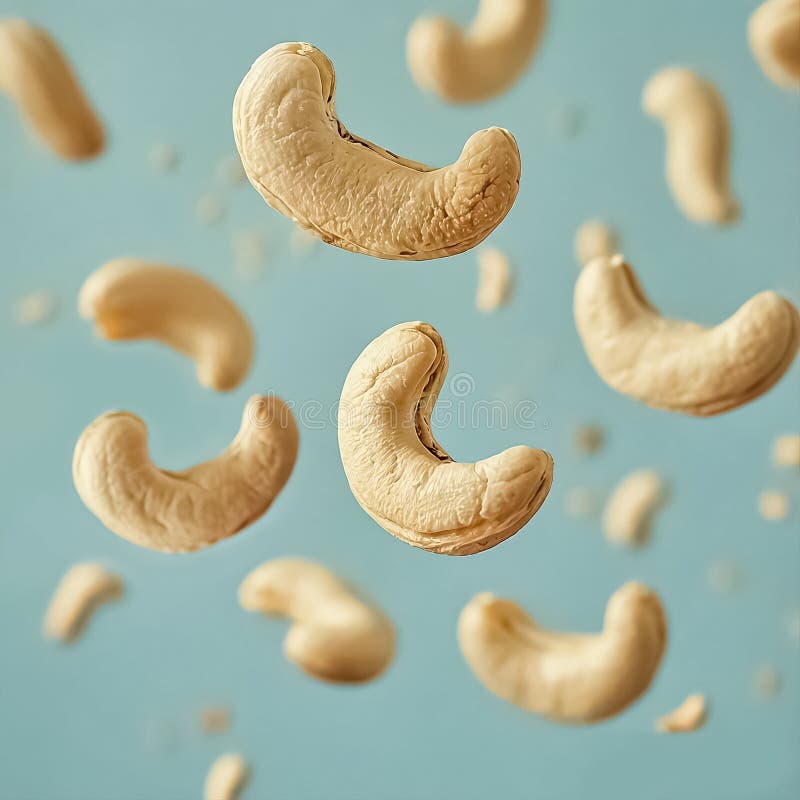 Cashew Nuts and Pieces Flying on Light Blue Background. Samle for ...