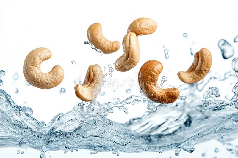 Cashew Nuts Splashing into Water on White Background Stock Illustration ...