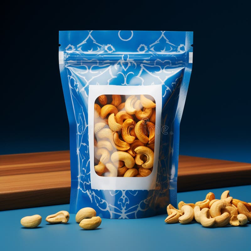 Cashew Packing in Blue Packet Bag Generative AI Stock Illustration ...