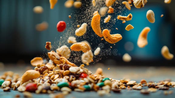 Cashews and Granola Falling on Dark Background Stock Illustration ...
