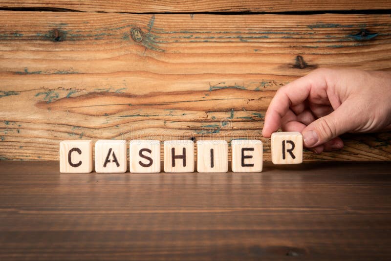 CASHIER. Alphabet Blocks on Wood Texture Background Stock Image - Image ...