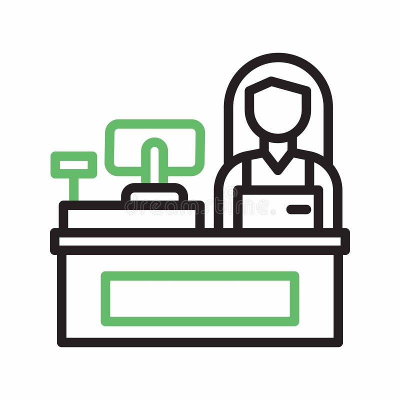 Cashier Icon. Black and White Pictogram Depicting Checkout Counter with ...
