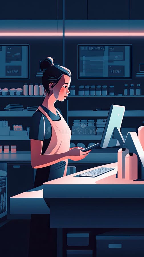 A Cashier Scanning Items and Processing Transactions at a Checkout ...