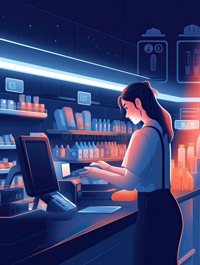 A Cashier Scanning Items and Processing Transactions at a Checkout ...