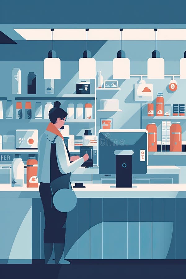 A Cashier Scanning Items and Processing Transactions at a Checkout ...