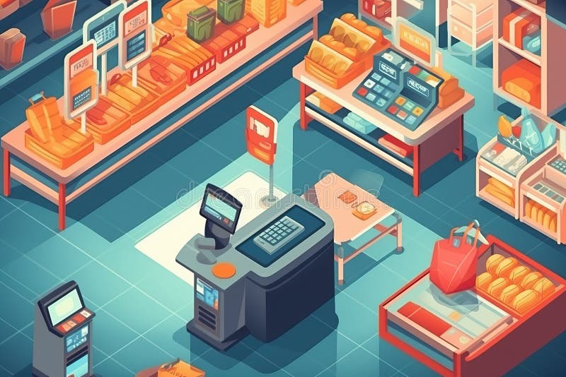 Cashless Payment. Convenience Store, Computer Work, Online Shopping ...