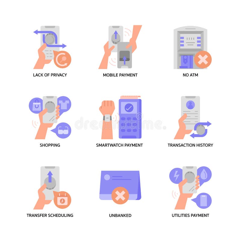 Cashless Society Icon Set stock vector. Illustration of ewallet - 249996604