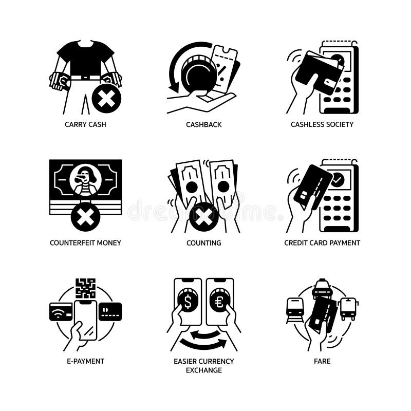 Cashless Society Icon Set stock vector. Illustration of payable - 249996610