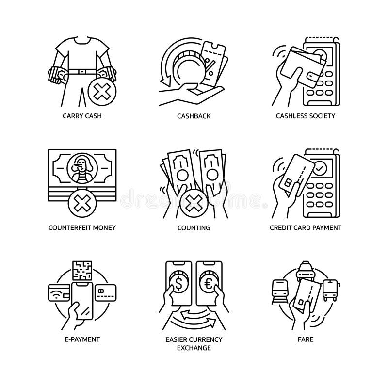 Cashless Society Icon Set stock vector. Illustration of transfer ...