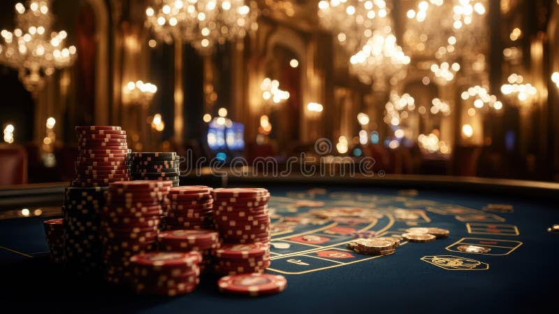 Casino Chips on Gaming Table in Luxurious Setting Stock Illustration ...