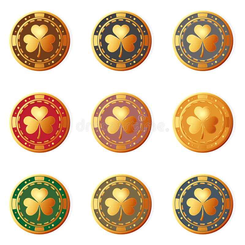 Casino Chips Set with Lucky Clover in Different Colours Stock Vector ...
