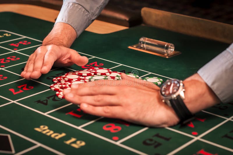 Casino Dealer Waiting For Bet, Chips And Money Lying On Table, Gambling ...