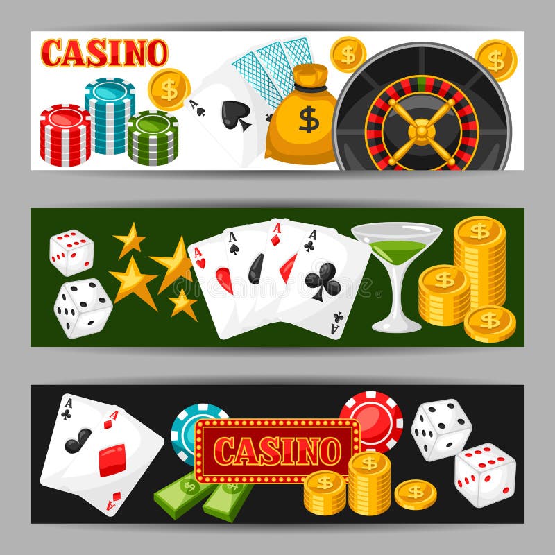 Casino Gambling Banners or Flyers with Game Objects Stock Vector ...
