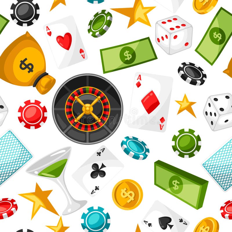 Casino Gambling Seamless Pattern with Game Objects Stock Vector ...
