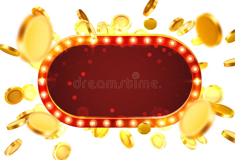 Casino Lamp Frame with Gold Realistic 3d Coins Background. Stock Vector ...