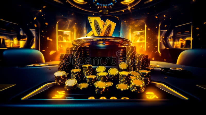 Casino Machine Surrounded by Stacks of Gold Chips and Stacks of ...