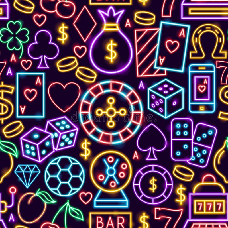 Casino Neon Seamless Pattern Stock Vector - Illustration of gamble ...