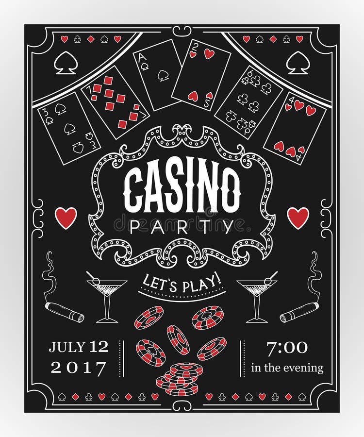 Casino Party Invitation on Chalkboard with Decorative Elements. Stock ...