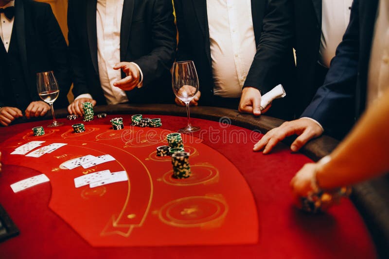 Casino Red Table Group People Bet Game Stock Photo - Image of card ...
