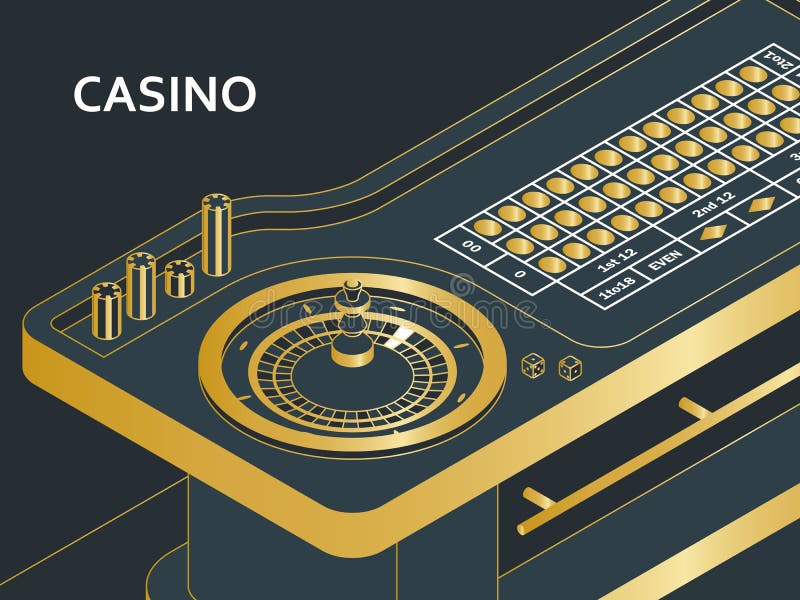 Casino Roulette Table in Isometric Flat Style. Wheel, Chips and Dices ...