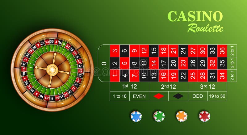 Casino Roulette Wheel with Ball and Stack of Poker Chips Stock Vector ...