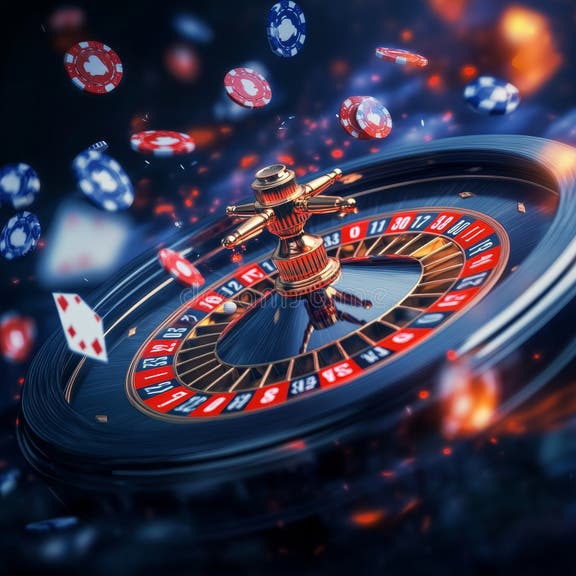 Casino Roulette Wheel on a Blue Background. 3d Rendering Stock ...