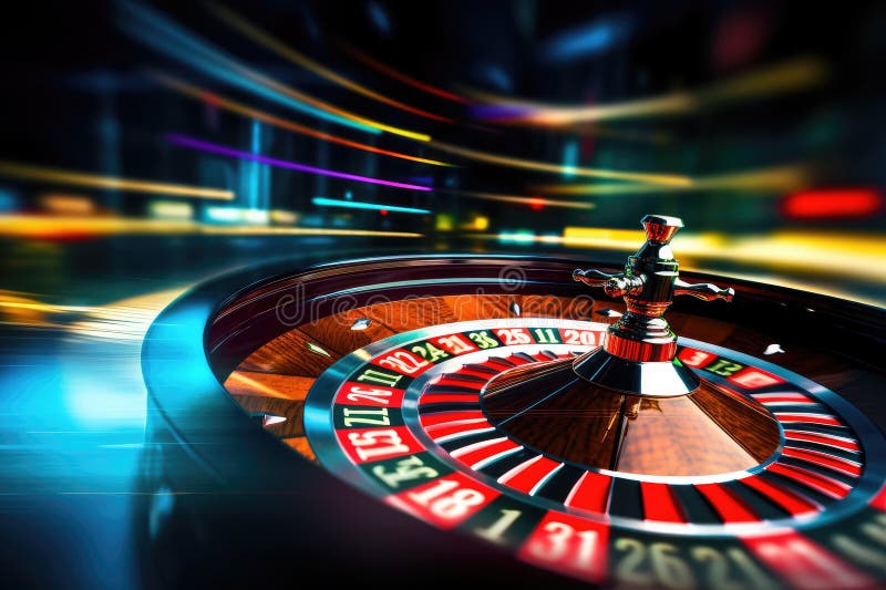 Casino Roulette Wheel with Red and Blue Light Effect, 3d Render, Casino ...