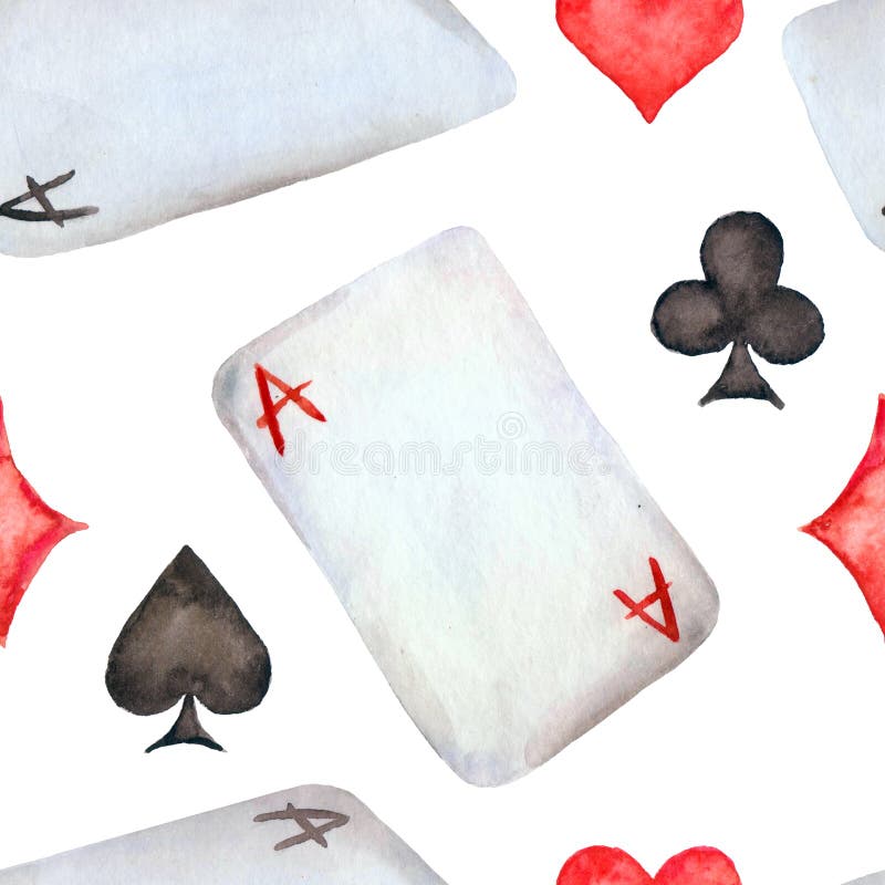 Casino Seamless Watercolor Pattern with Playing Cards Suits Stock Image ...