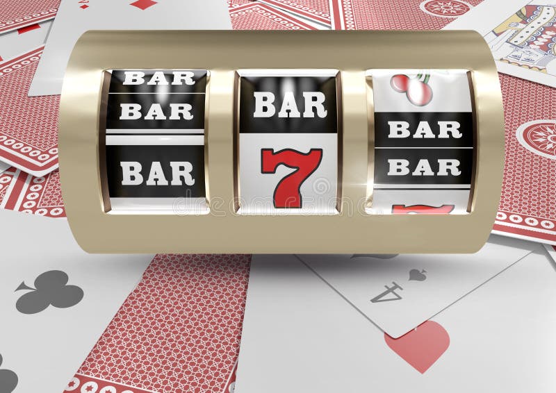 Casino Slot Machine in Front of Playing Cards Stock Illustration ...