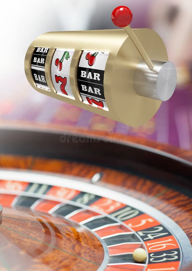 Casino Slot Machine in Front of Roulette Stock Illustration ...