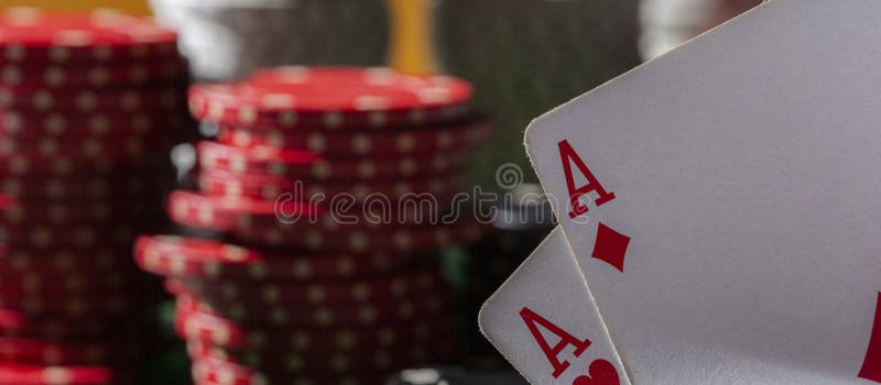 Poker Chips Cash and Two Aces Stock Photo - Image of betting, panoramic ...