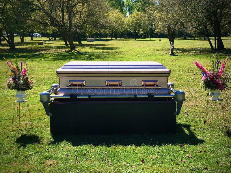 Casket in Peaceful Outdoor Funeral Setting Stock Photo - Image of ...