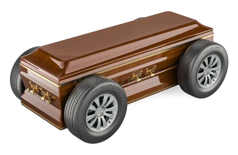 Casket with Car Wheels, 3D Rendering Stock Illustration - Illustration ...