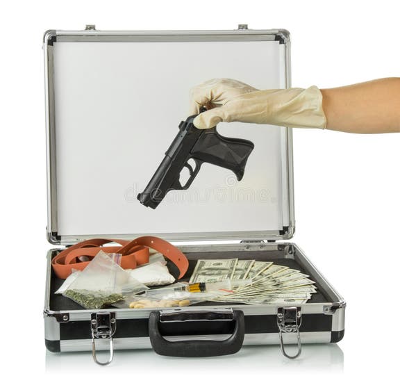 Caso con soldi e le droghe fotografia stock. Immagine di valigetta ...