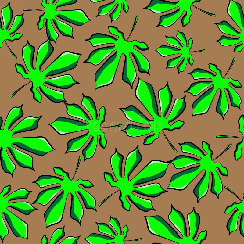 Cassava Green Leaf Nature Seamless Pattern with Green and Brown ...