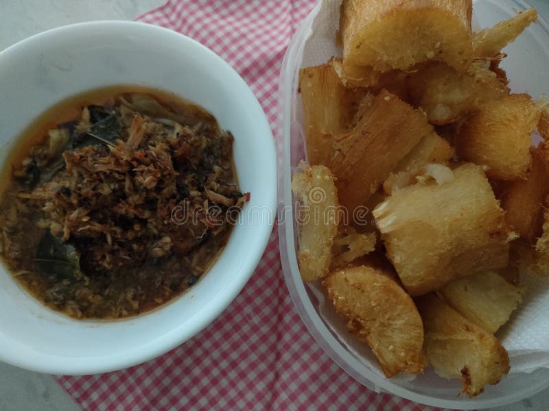 Cassava and spicy fish stock photo. Image of breakfast - 221184932