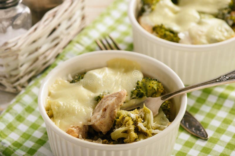 Casserole with Broccoli, Rice, Chicken and Mozzarella Cheese. Stock ...