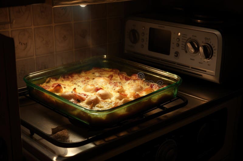 Casserole in the Oven with Timer and Oven Light on Stock Illustration ...