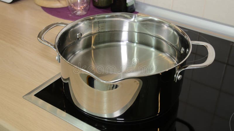 Food Cooking. Meal Preparation At Restaurant Kitchen. Pan With Boiling ...