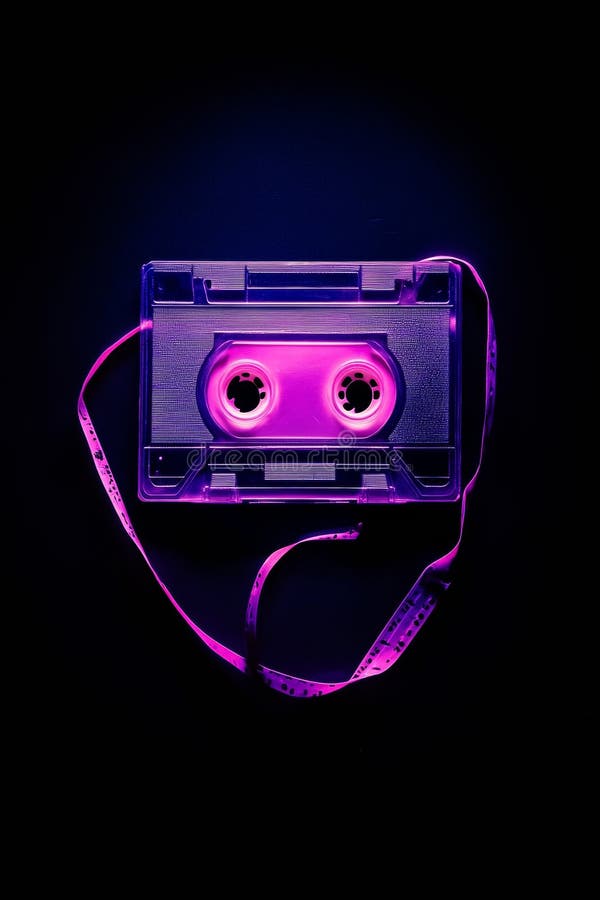 A Cassette Player in a Retro Style Shines Under the Glow of Neon Lights ...