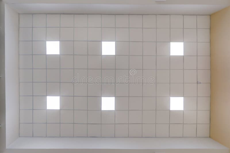 Suspended Ceiling with Halogen Spots Lamps and Drywall Construction in ...