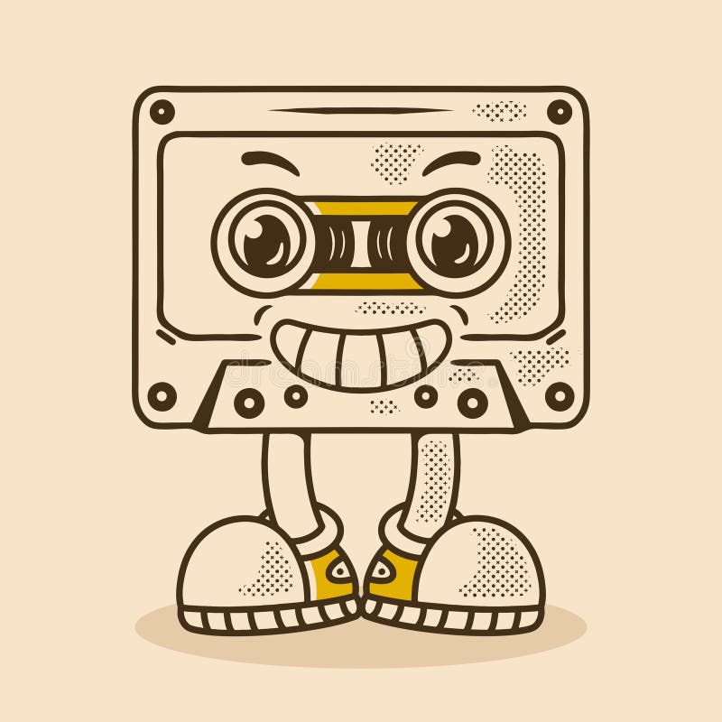 Cassette Tape Character with Leg, in Standing Pose with Smiling Face ...