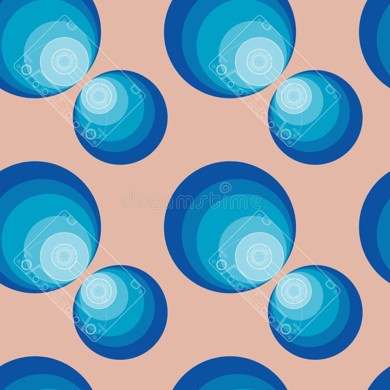Cassette Tape Pattern 70s Style Outline and Circle Background Stock ...