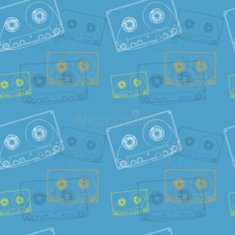Cassette Tape Pattern 70s Style Blue Background Stock Illustration ...