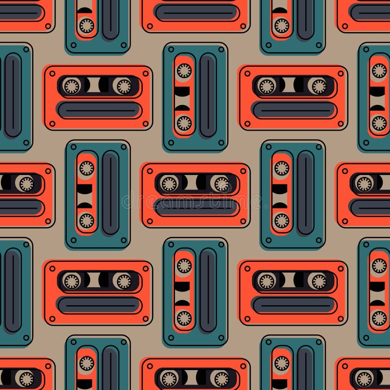 Cassette Tapes Floating Seamless Pattern Stock Vector - Illustration of ...