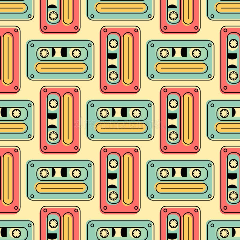 Cassette Tapes Floating Seamless Pattern Stock Vector - Illustration of ...
