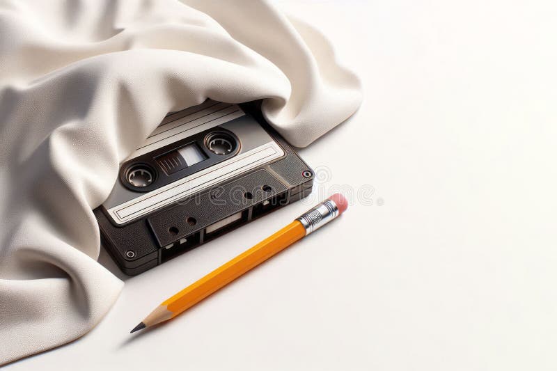 A Cassette Wrapped in a Cloth with a Pencil. Space for Text. Stock ...
