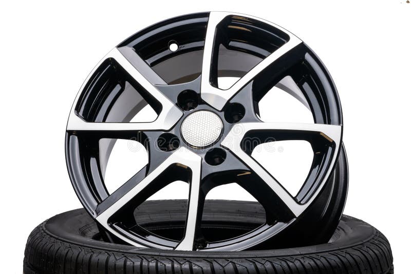 Cast Aluminum Disc Alloy Wheel Closeup on White Background. Isolate ...
