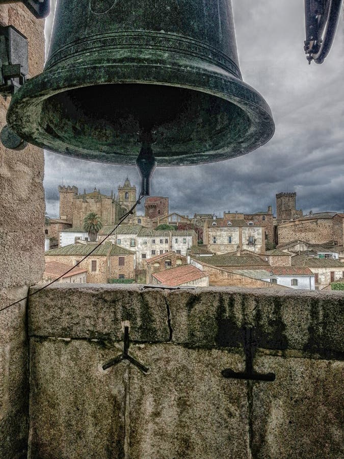 Iron Bell and View of the City of Merida Stock Image - Image of time ...